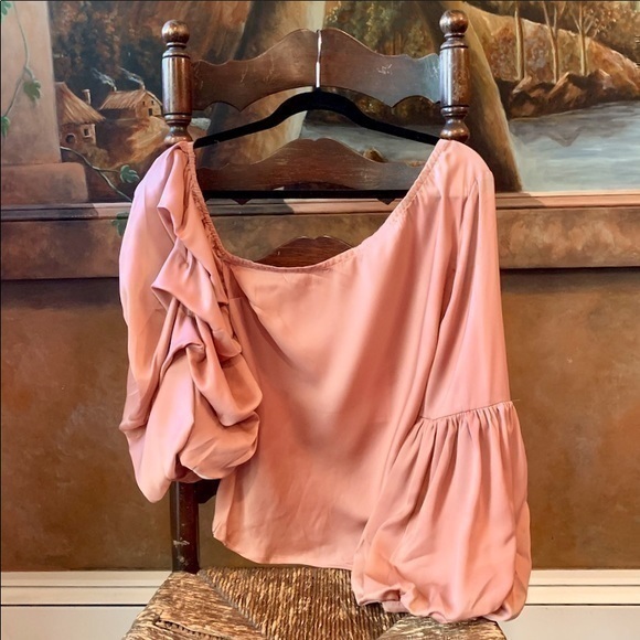 Tops | Salmon Pink Billowing Sleeve Offshoulder Topl | Poshmark
